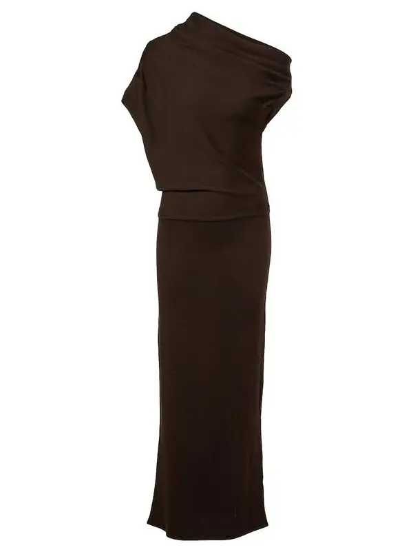 Staud Mabel One-shoulder Wool Maxi Dress - Brown