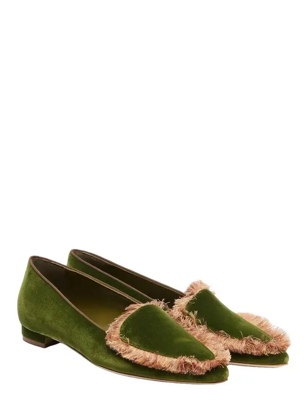 Manolo Blahnik Agofran Fringed Velvet Loafers - Green