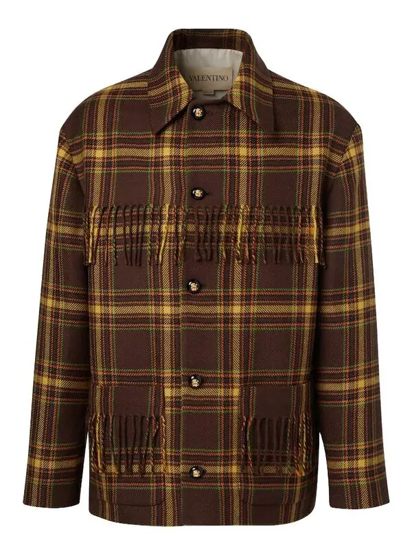 Valentino Garavani Checked Fringed Virgin Wool Jacket - Brown