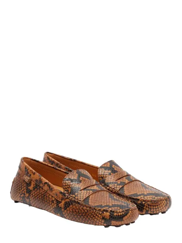 TOD'S Gommino Snake-effect Leather Driving Shoes - Brown
