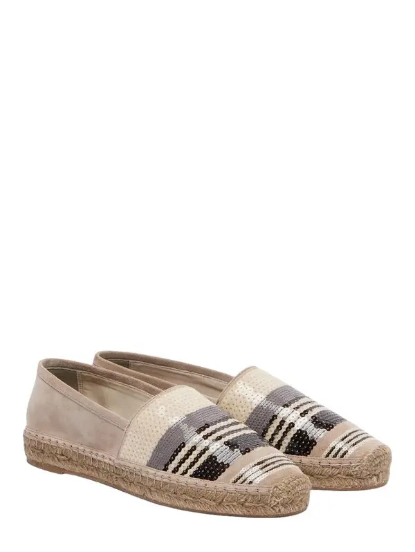 Brunello Cucinelli Sequined Suede Espadrilles - Beige