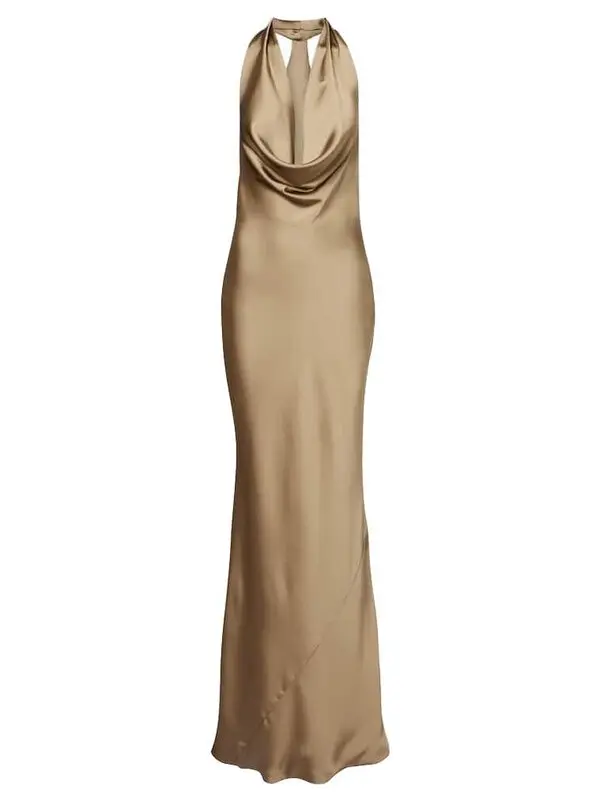 Norma Kamali Bias Draped Halterneck Gown - Beige