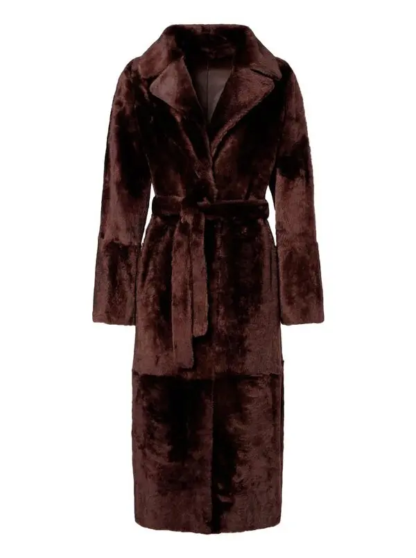 YVES SALOMON Belted Reversible Shearling Coat - Brown