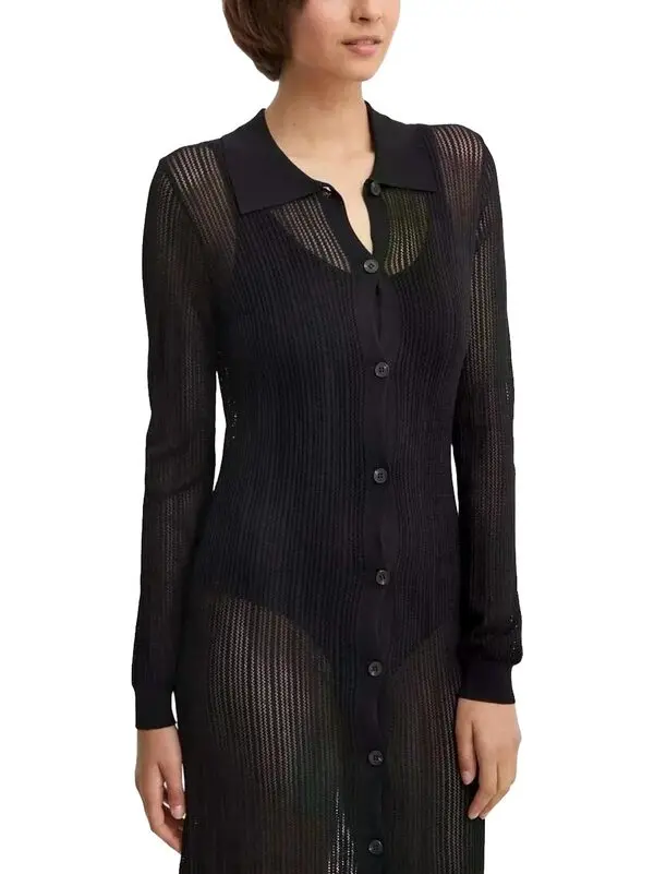 SANDRO FERRONE Polo-neck Ribbed-knit Midi Day Dress - Black