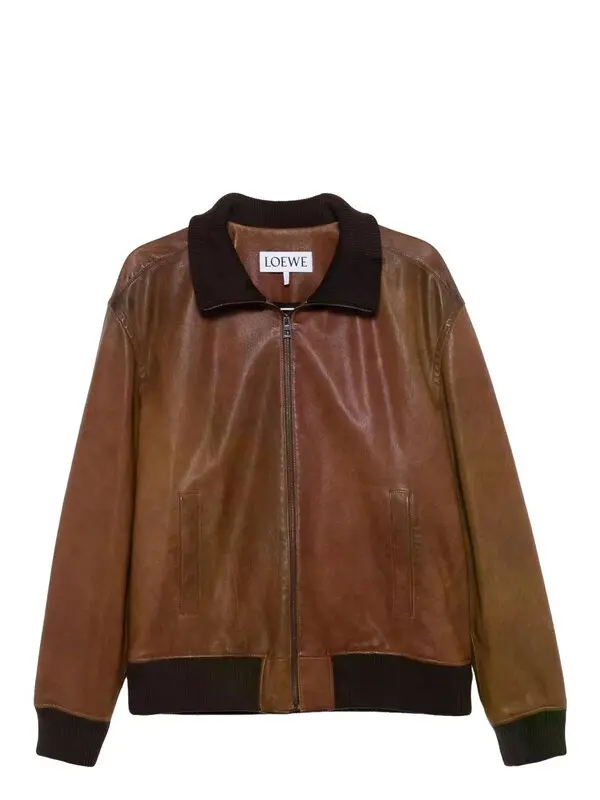 Loewe Zip-up Leather Jacket - Brown