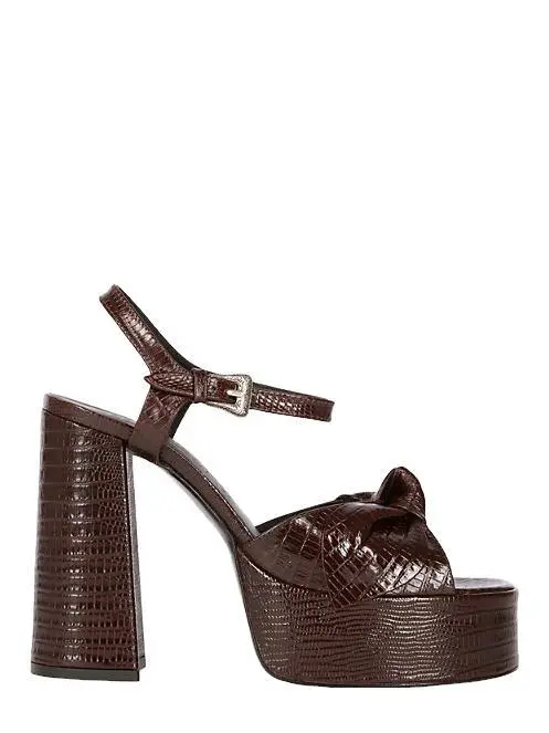 The Kooples Lizard-embossed Leather Platform Sandals - Brown