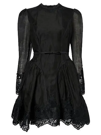 Zimmermann Hypnotic Lace Linen And Silk Mini Dress - Black