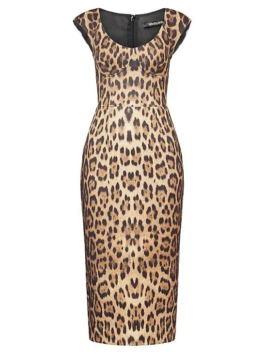 Roberto Cavalli Leopard-print Woven Midi Dress - Naturale