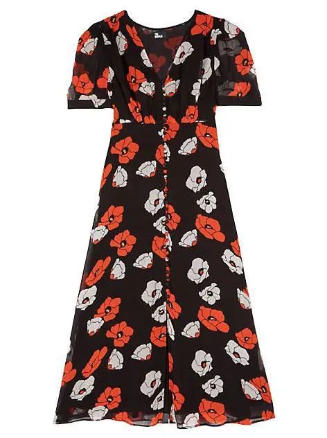 The Kooples Floral-print Woven Maxi Dress - Black Red Off White
