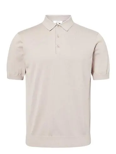 ARNE Buttoned Short-sleeve Knitted Polo Shirt - Stone