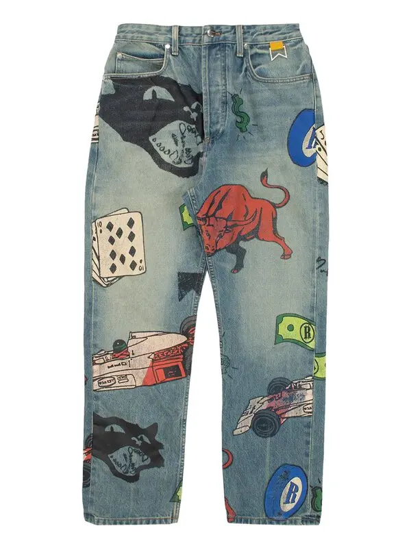 Rhude Doodle Print Denim - Blue