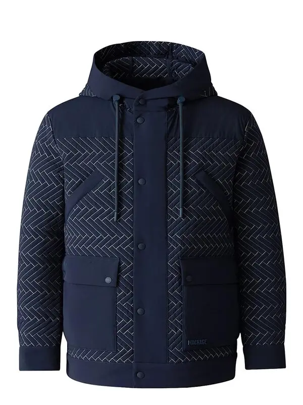 Mackage Thiago Chevron Quilted Down Hooded Jacket - Navy-cream