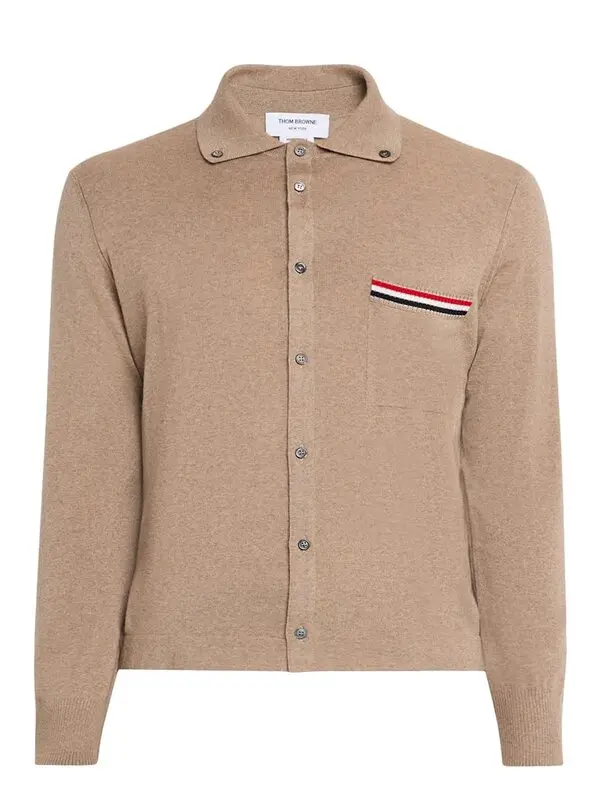 Thom Browne Wool Knit Grosgrain-trim Pocket Cardigan - Med Brown