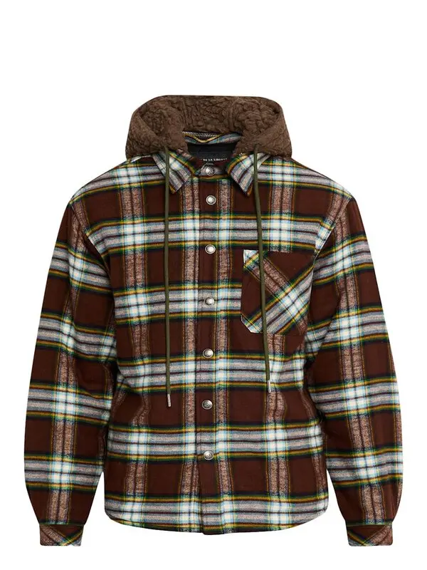 Cout De La Liberte Cotton Plaid Sherpa-hooded Shirt Jacket - Brown