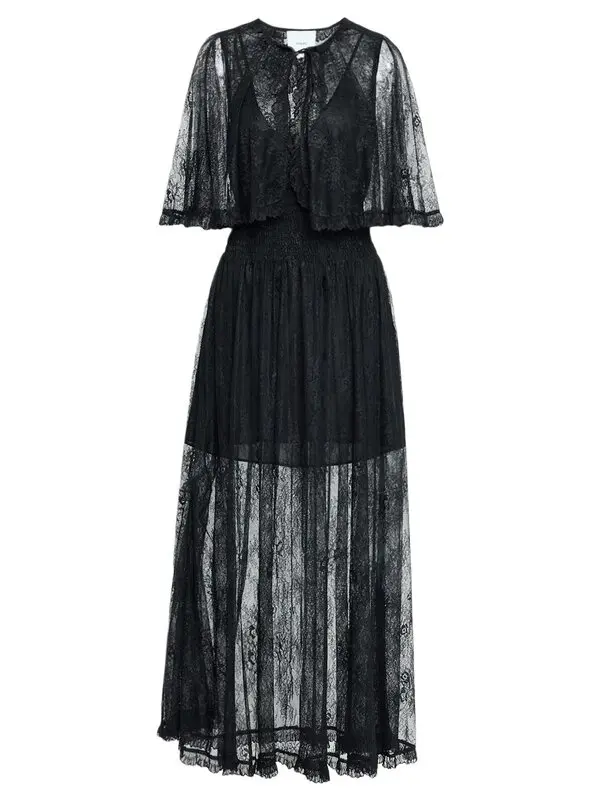 AKNVAS Tissy Lace Cape Gown - Black