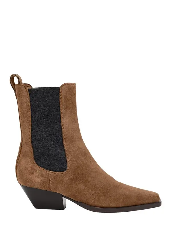 Brunello Cucinelli Suede Western Booties - C7495 Sesame