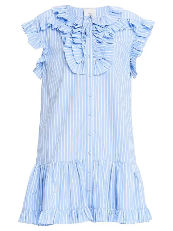 AKNVAS Pinstripe Ruffled Mini Dress - Blue Stripe