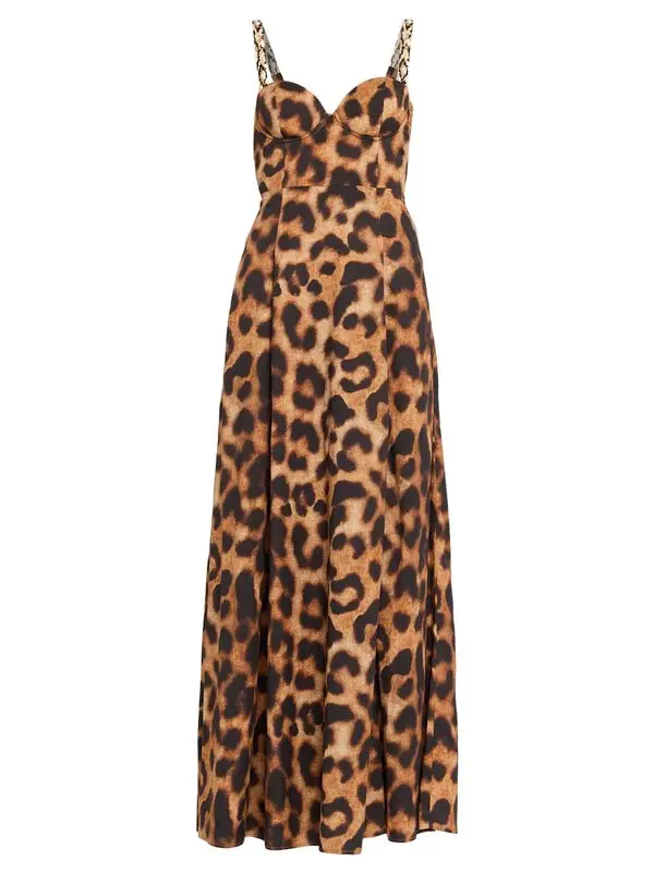 L'Agence Sutton Leopard Maxi Dress - Tan Blk Lg Leopard