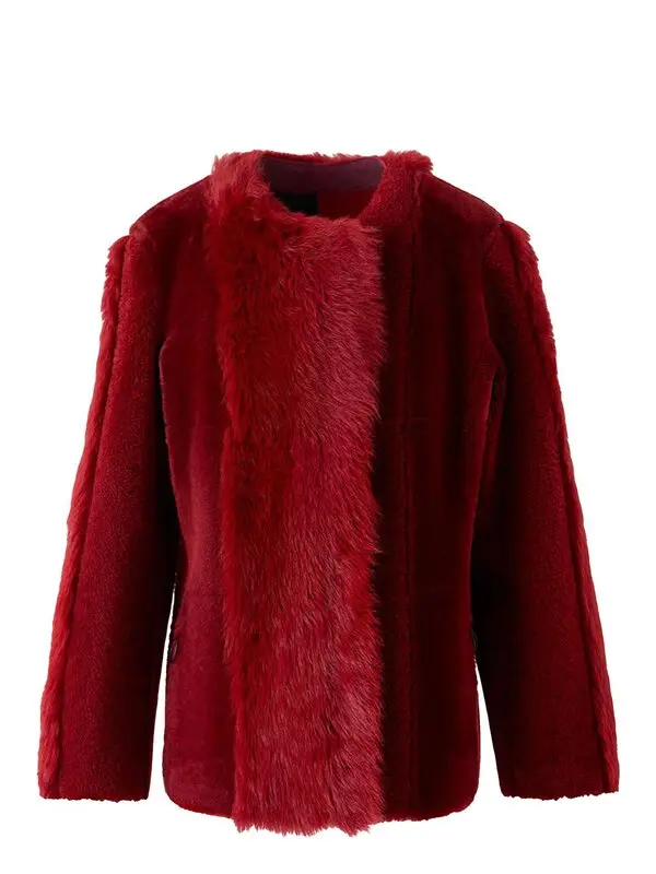 Akris Paneled Lamb Shearling Jacket - Cranberry