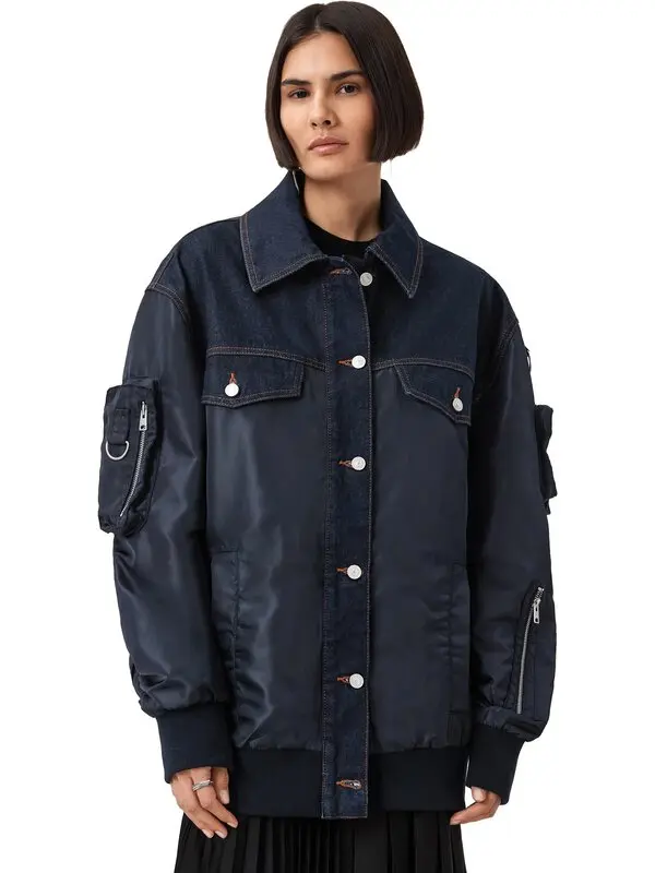 ALLSAINTS Verity Relaxed Fit Bomber Jacket - Blue