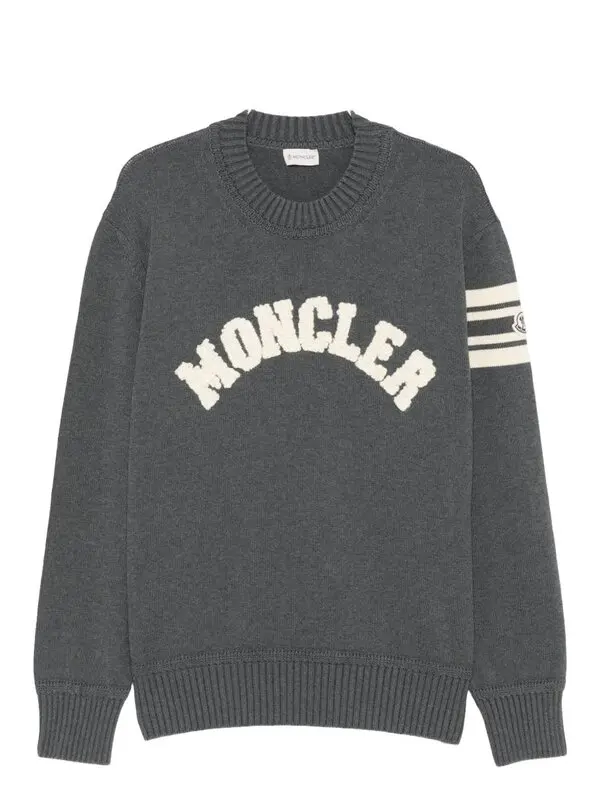 Moncler Cotton Sweater With Logo Embroidery - Grey