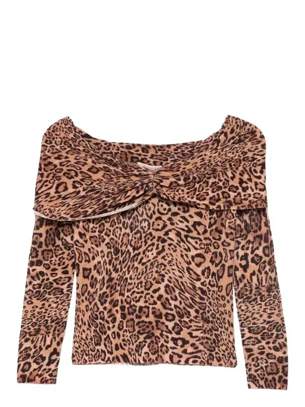 TWINSET Bardot Neckline Animal Print Sweater - Marrone E Beige