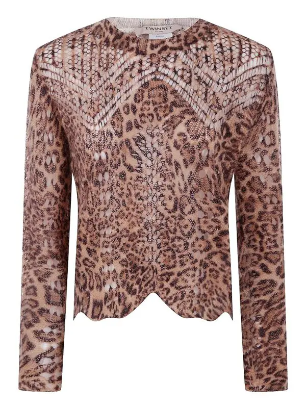 TWINSET Animal Print Crew Neck Sweater - Marrone E Beige