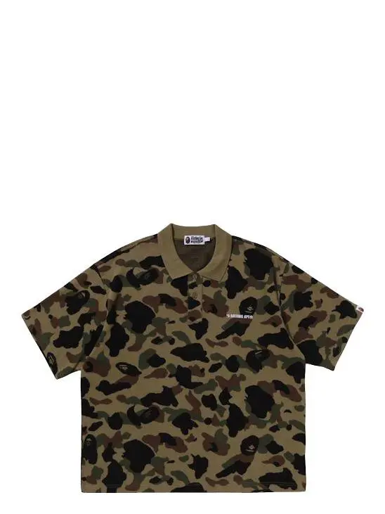 A BATHING APE 1st Camo Jacquard Logo Relaxed Fit Polo Shirt - Green