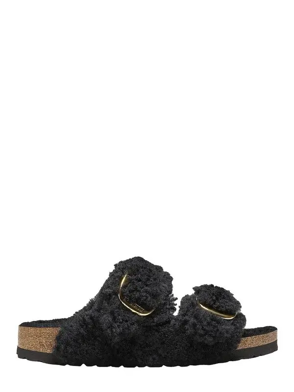 BIRKENSTOCK Arizona Big Buckle Shearling Sandals - Black/gold