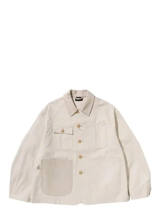 BAPE Black Leather Trim Chore Jacket - Ivory