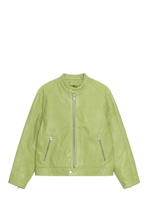 StÜssy Cafe Racer Leather Jacket - Lime
