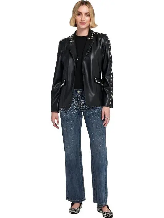 ELLE COLLECTION Studded Faux Leather Blazer - Black