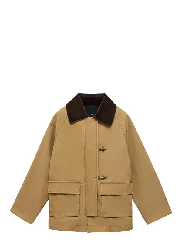 Mango Cotton Canvas Coat With Corduroy Collar - Medium Brown
