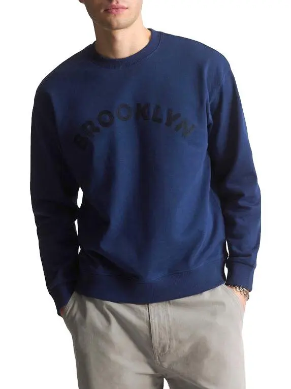 Brooklyn Industries Logo Embroidered Cotton Crewneck Sweatshirt - Medieval Blue