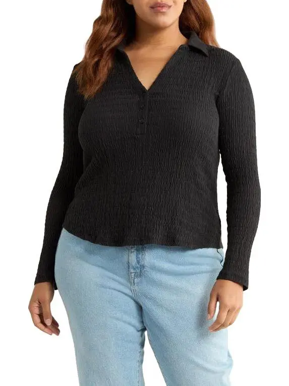 Sanctuary Textured Knit Long Sleeve Shirt - Black