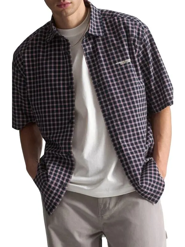 Brooklyn Industries Checkered Short Sleeve Cotton Button-up Shirt - Total Eclipse Check