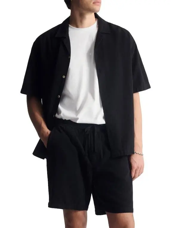 Brooklyn Industries Short Sleeve Cotton & Linen Button-up Shirt - Black