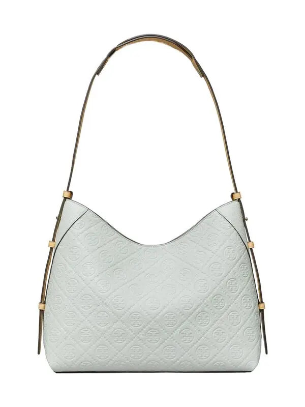 Tory Burch T Monogram Pebble Leather Messenger Bag - Light Titanium