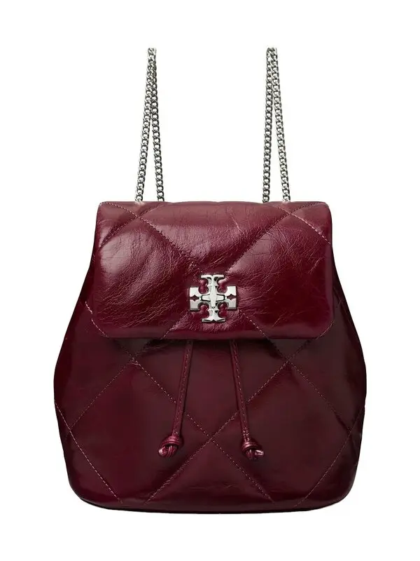 Tory Burch Kira Distressed Diamond Quilted Leather Backpack - Dark Carmine