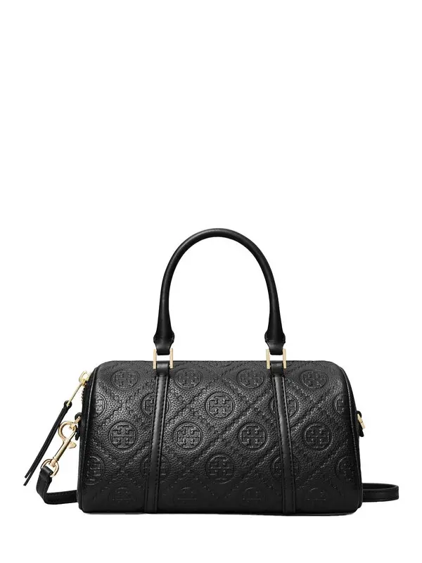 Tory Burch Mini T Monogram Leather Barrel Bag - Black