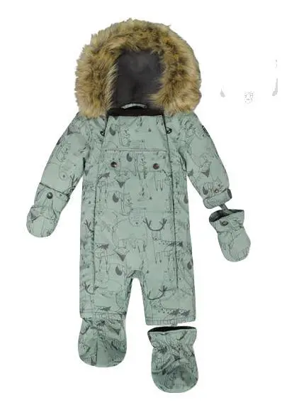 DEUX PAR DEUX Animal Print Car Seat Snowsuit With Accessories - Sage
