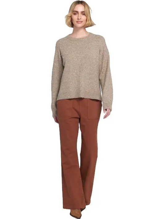 ELLE COLLECTION Pearl Trimmed Pullover Sweater - Latte