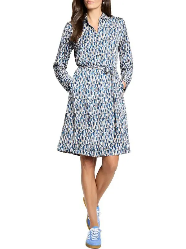NIC+ZOE Brushstrokes Devon Long Sleeve Dress - Neutral Blue Multi