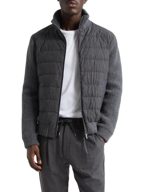 Herno Mixed Media Quilted Wool-blend Jacket - Charcoal
