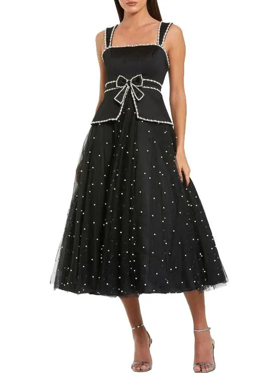 Mac Duggal Embellished Crepe And Tulle Midi Dress - Black Ivory