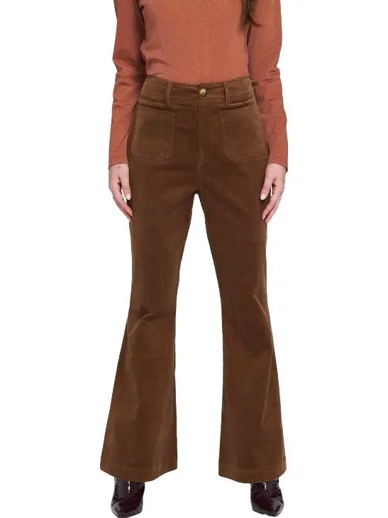 ELLE COLLECTION Wide Leg Corduroy Pants - Chocolate