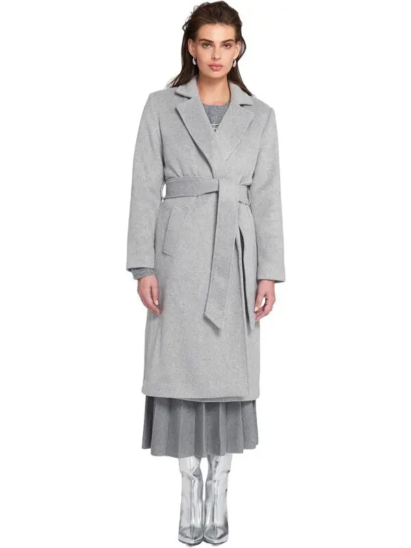 ELLE COLLECTION Belted Melton Wrap Coat - Grey