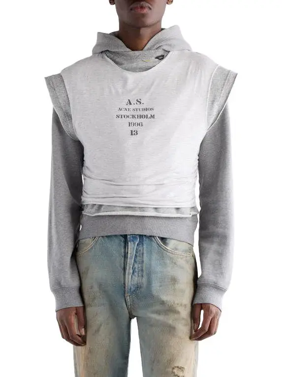 Acne Studios Frederico Stencil Logo Layered Hooded Sweatshirt - Grey Melange