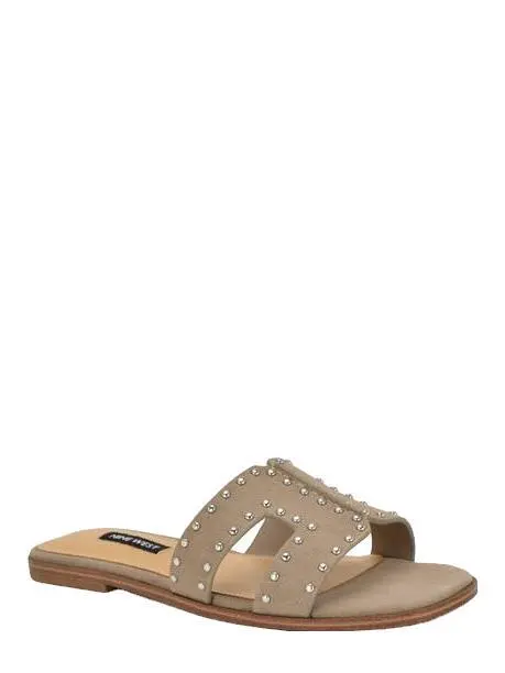 Nine West Giny Studded Slide Sandal - Light Natural