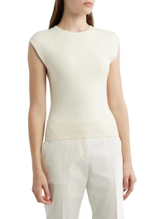 BOSS Farmera Knit Top With Zip Back - Soft Cream